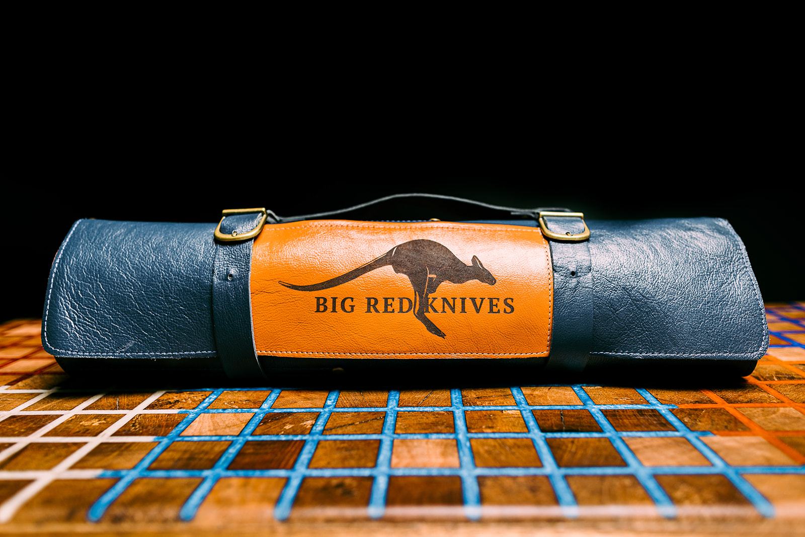 Kangaroo Leather Knife Roll - Navy – Big Red Knives