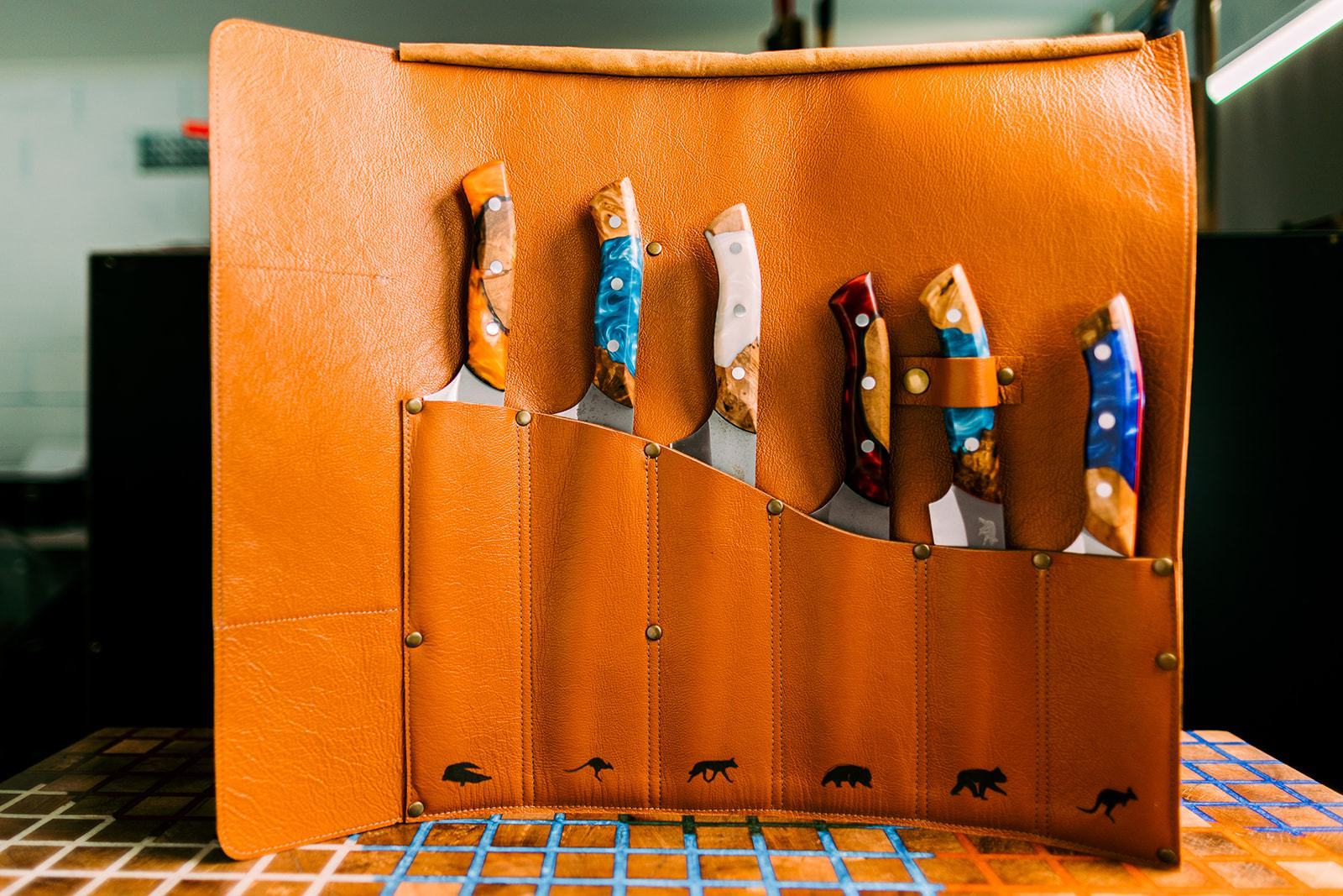 Kangaroo Leather Knife Roll - Black – Big Red Knives